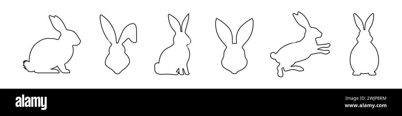 Set of rabbits in outline. Easter bunnies. Isolated on white background ...