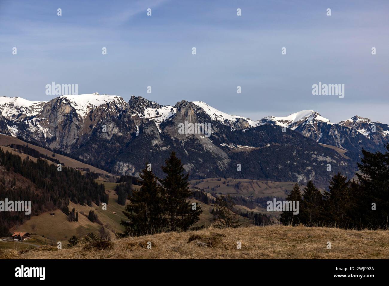 Mountain panorama with Schibe, Hahnen, Mittagflue, Trimlehorn ...