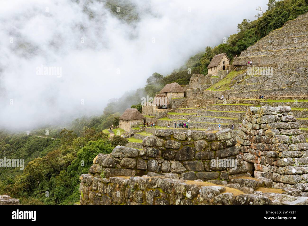 Inca ruins of Machu Picchu in the clouds, Cusco region, Peru Stock ...