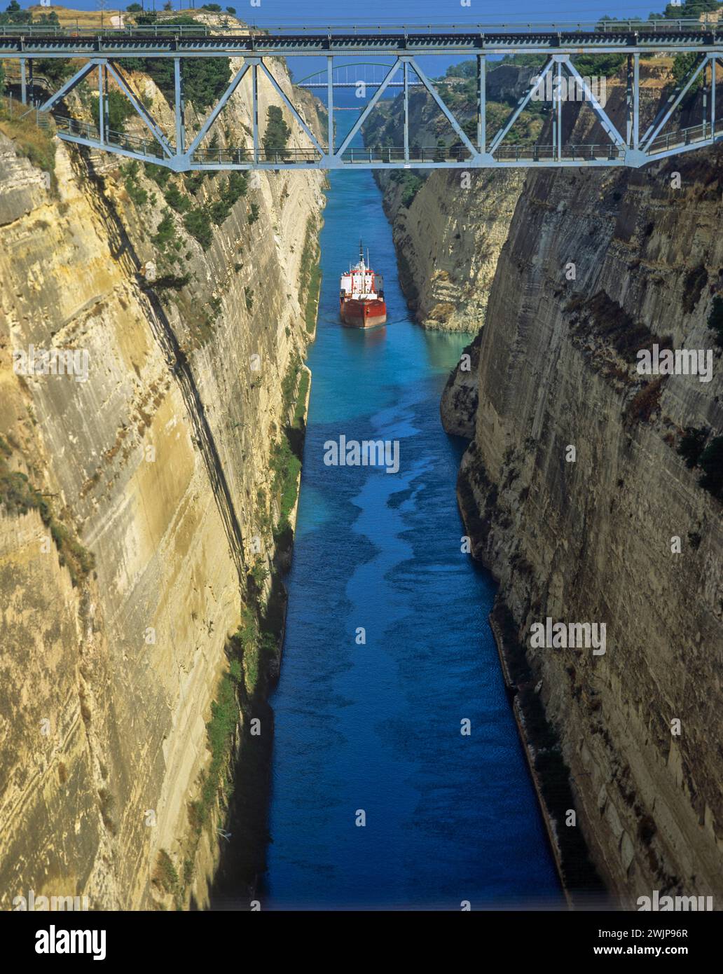 Ship Passes The Narrow Corinth Canal Surrounded By High Cliffs Corinth Canal Corinth