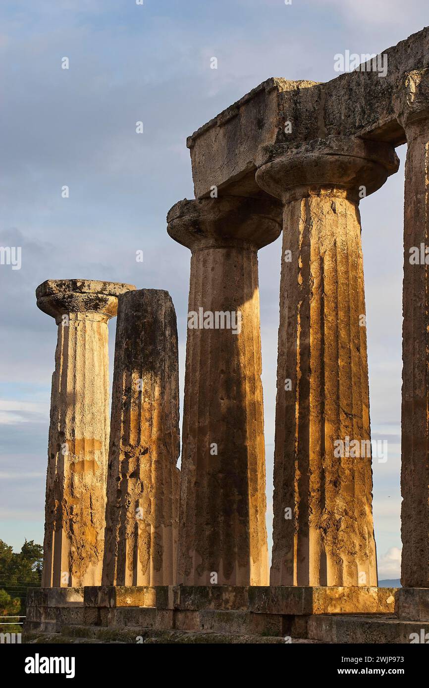 Archaic Temple of Apollo, Doric Columns, Close-up of majestic ancient columns against the ...