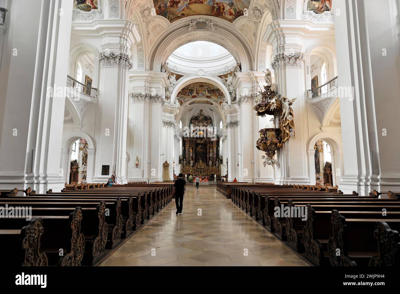 Interior view with nave, St Martin's Basilica in Weingarten, Baden ...