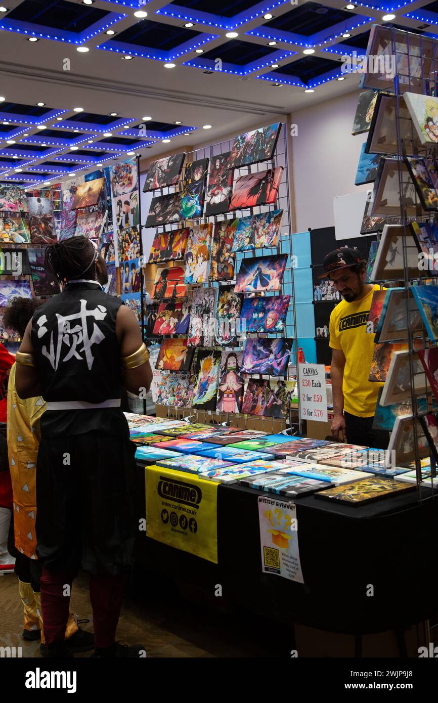 London, UK. 16th Feb, 2024. Stall selling merch, posters and fan art ...