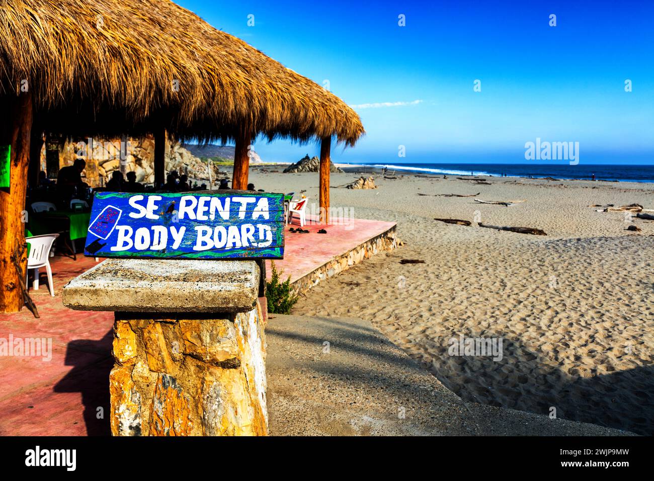 Sign with the inscription Body Boards for rent at a beach restaurant ...
