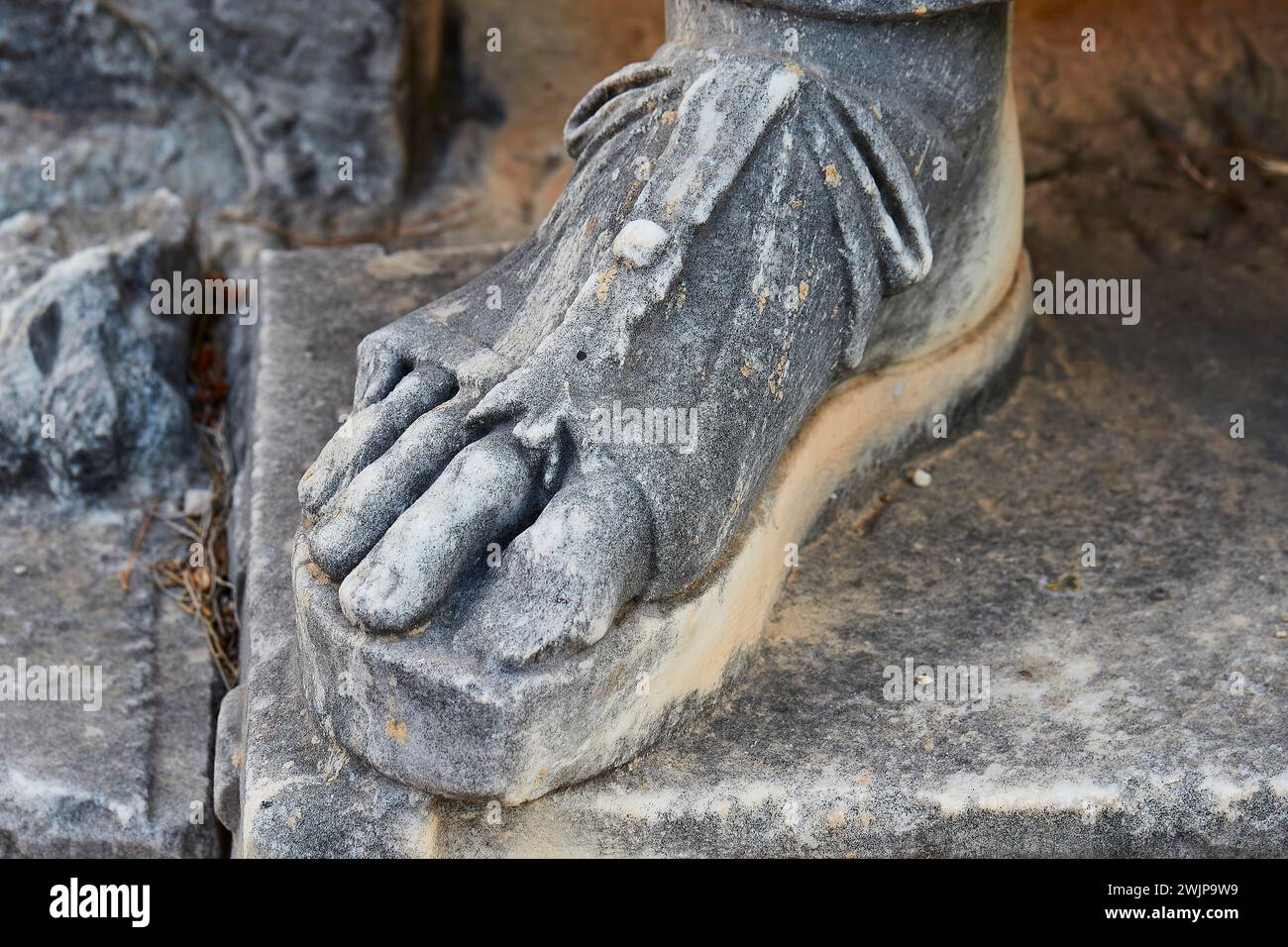 Close-up of the base of an ancient stone statue, exterior, Archaeological Museum, Archea ...