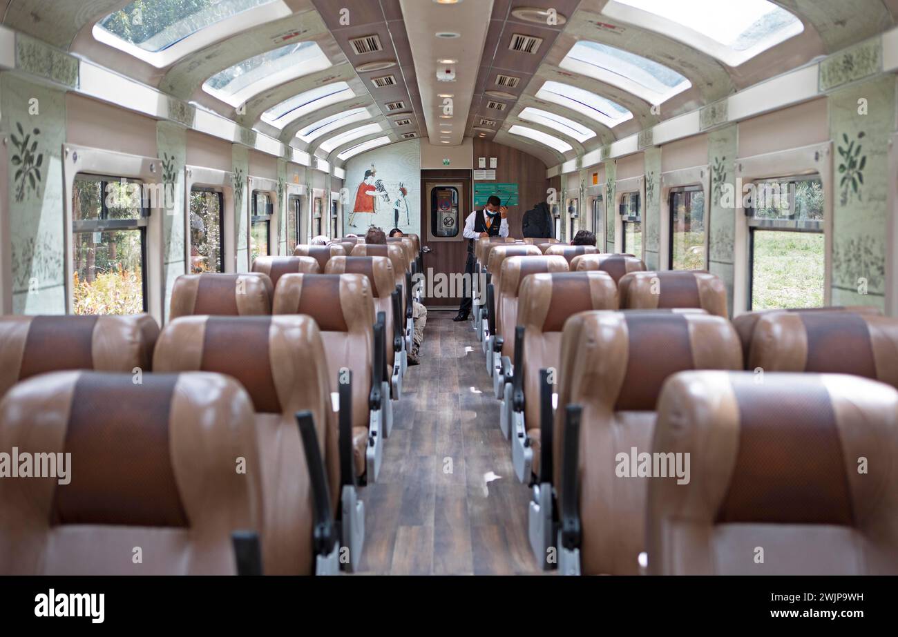Carriage of the Perurail, interior view, travelling through the Andes ...