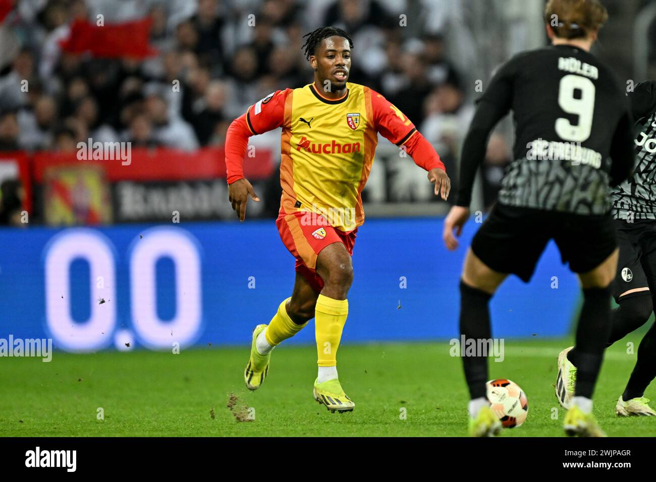 Lens, France. 15th Feb, 2024. Elye Wahi (9) of RC Lens pictured in ...