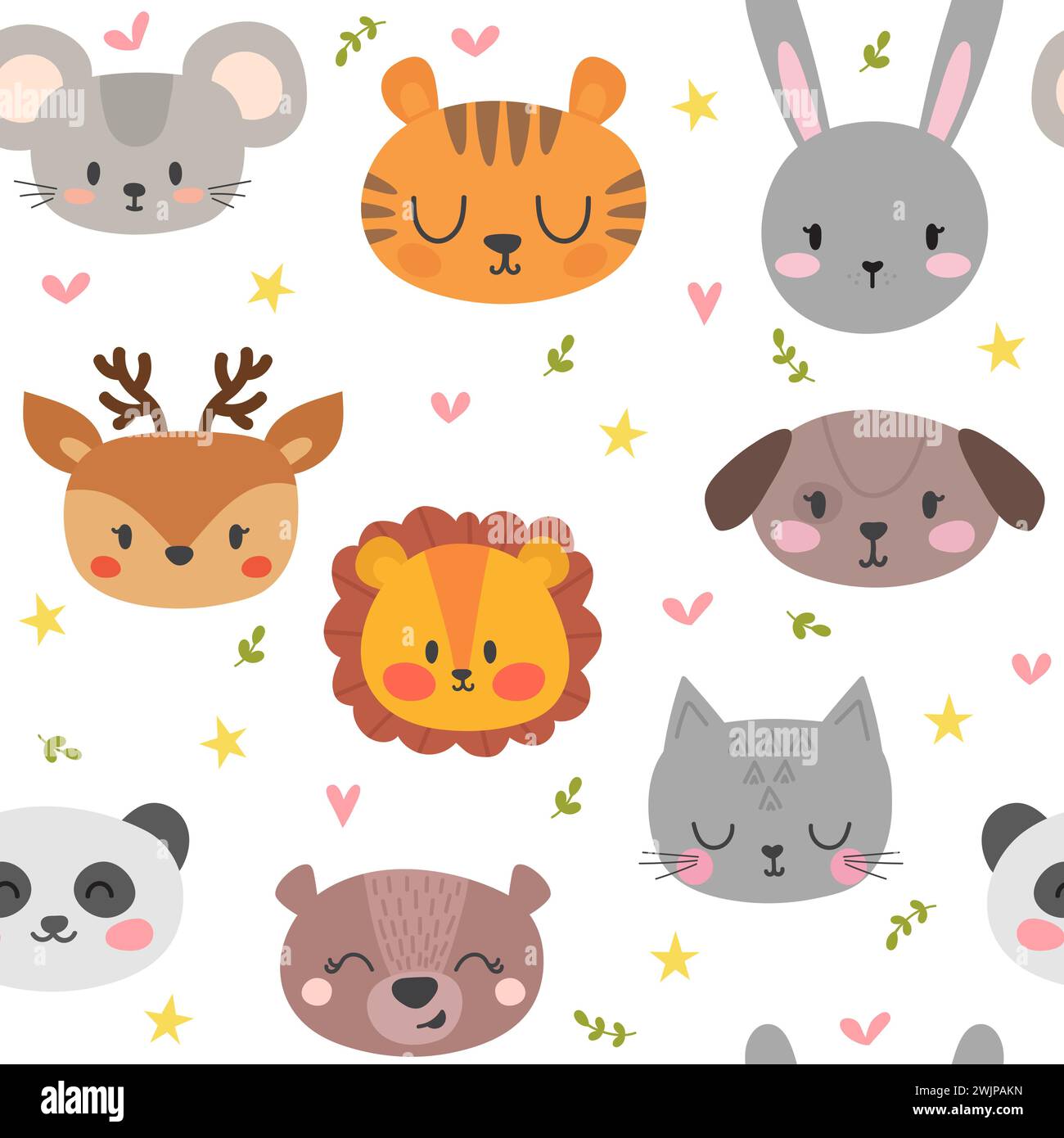 Cute seamless pattern with funny animals. Smile. Vector illustration ...