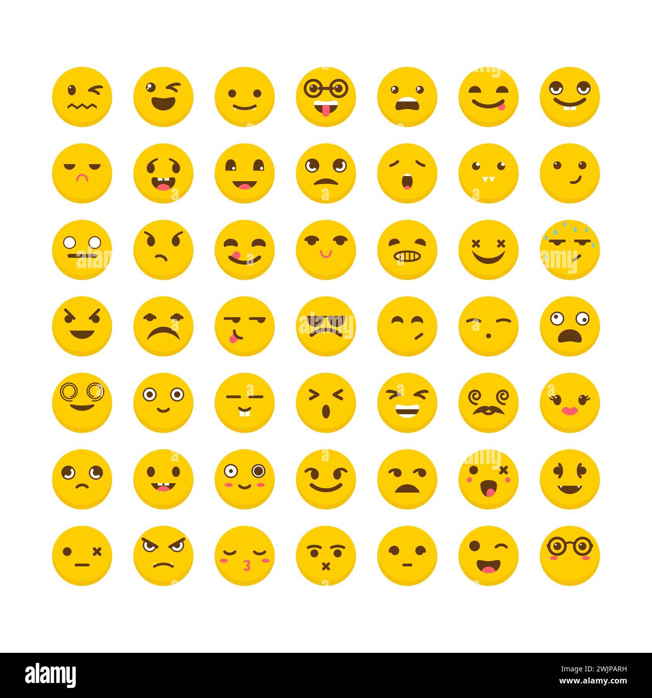 Set of emoticons. Cute emoji icons. Flat design. Avatars. Big ...