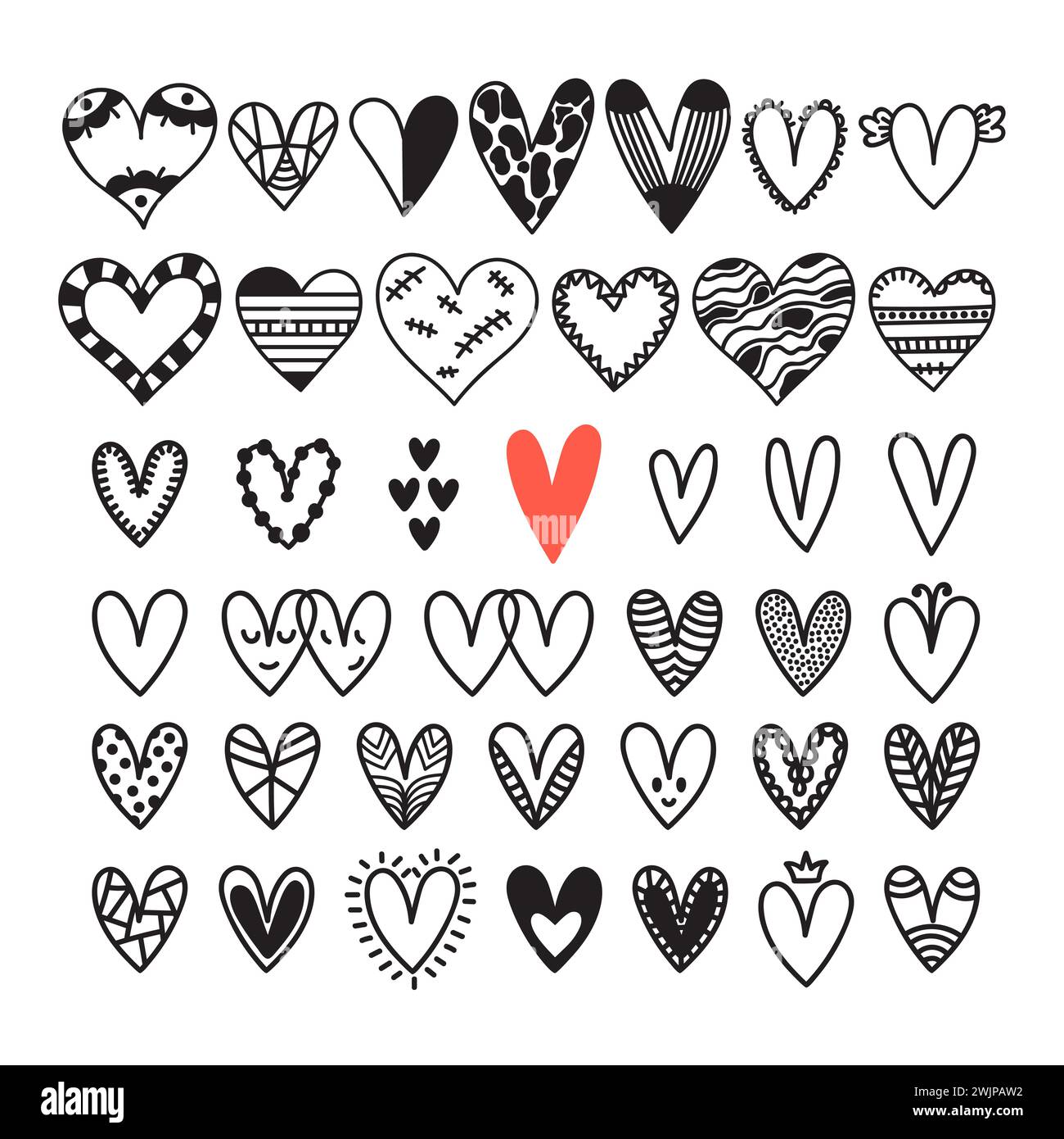 Hand drawn set of hearts. Sketch collection for wedding or Valentine's ...