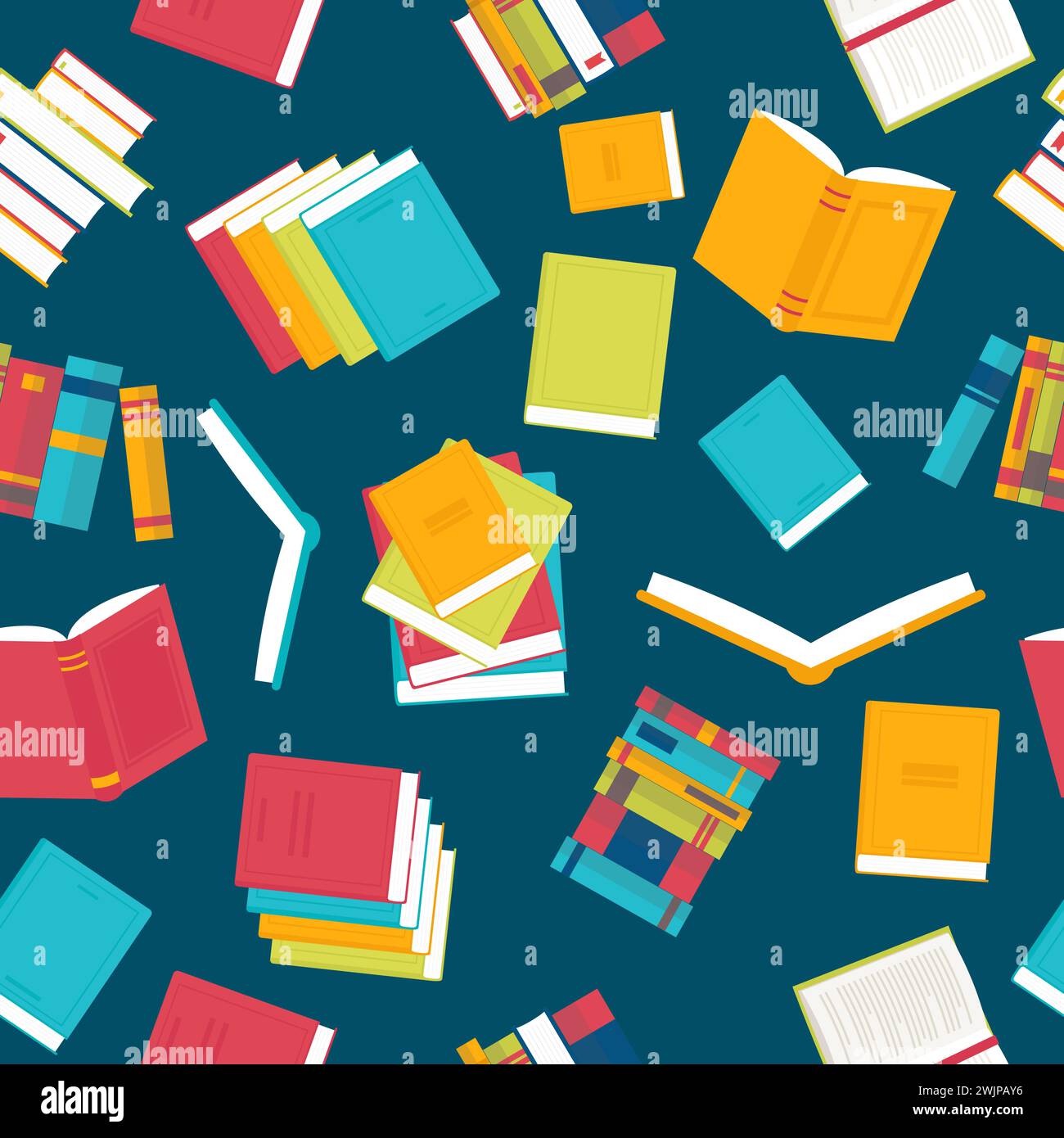 Colorful seamless pattern with books. Library, bookstore. Flat design ...