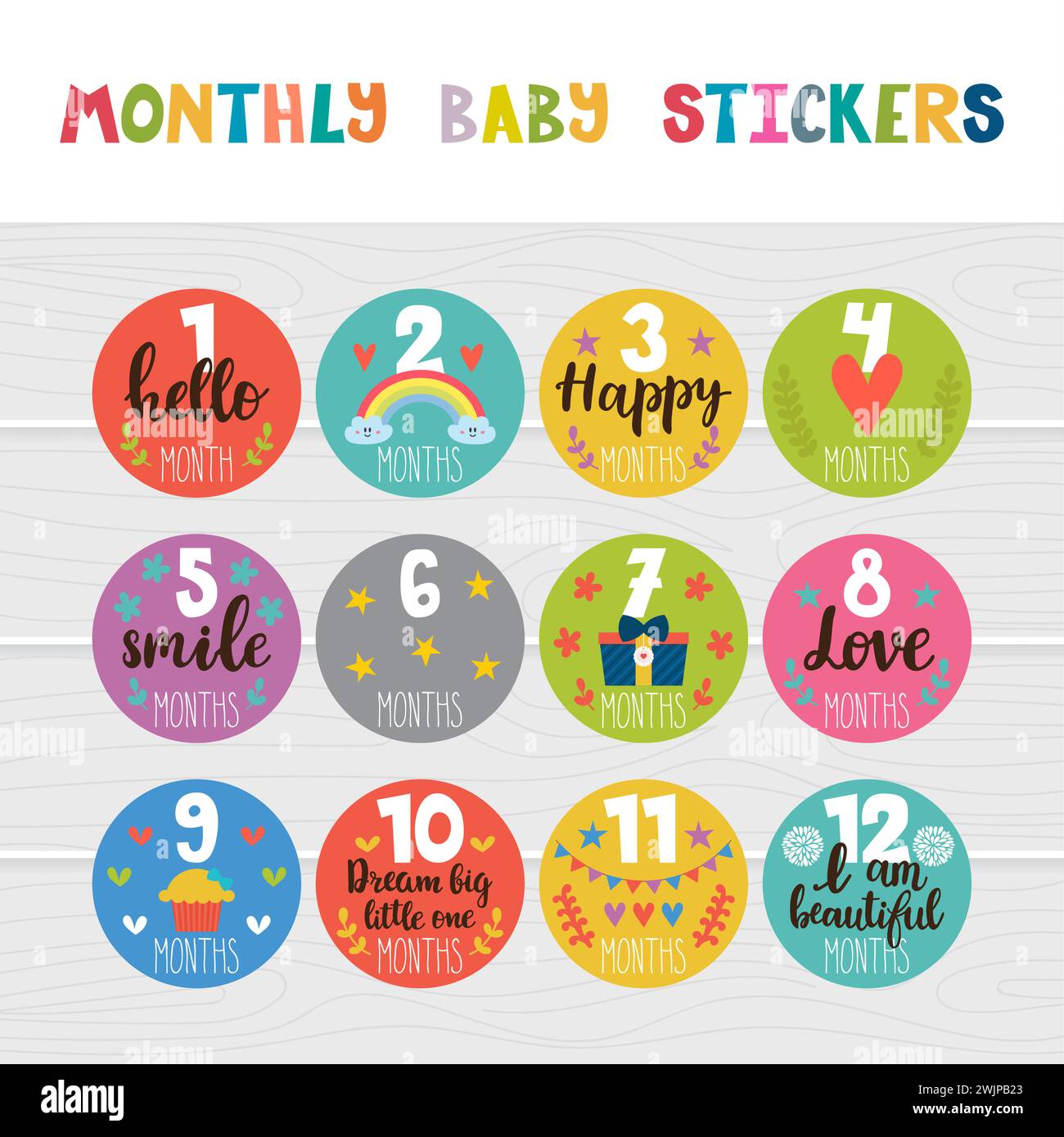 Monthly baby stickers for little girls and boys. Month by month growth ...