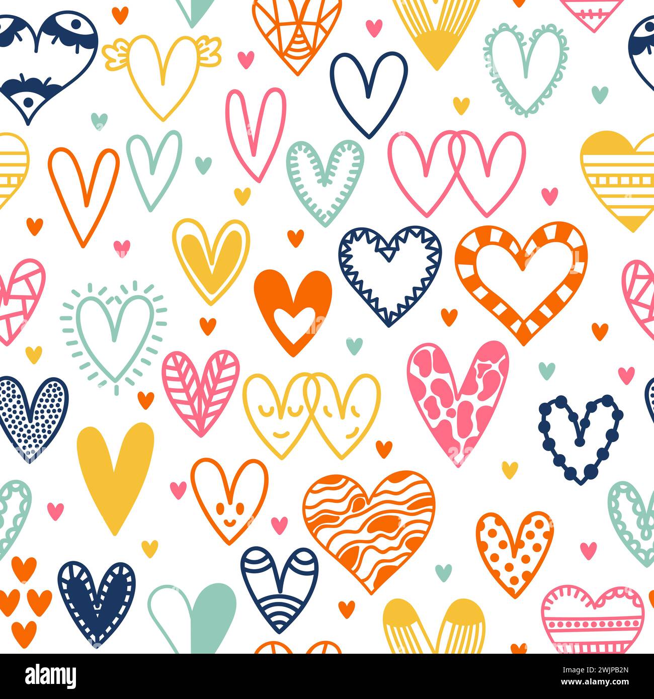 Hand drawn seamless pattern with hearts. Doodle design elements ...