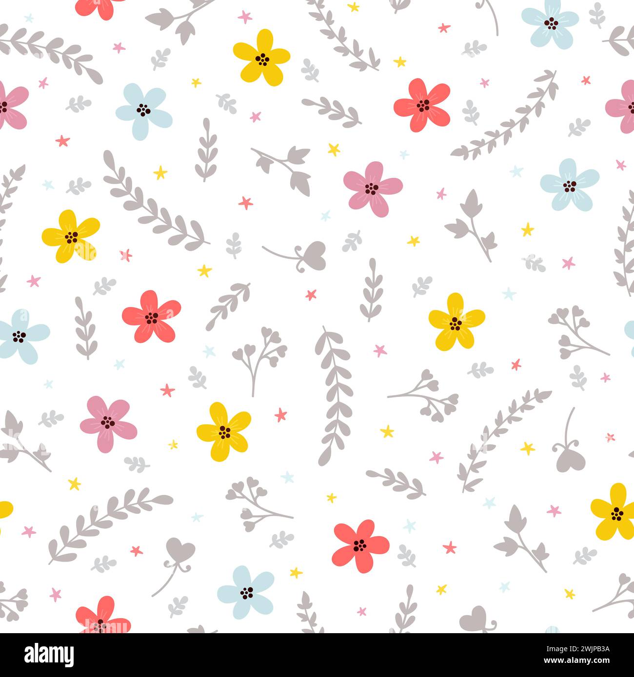 Floral stylish background. Cute seamless pattern with colored flowers ...
