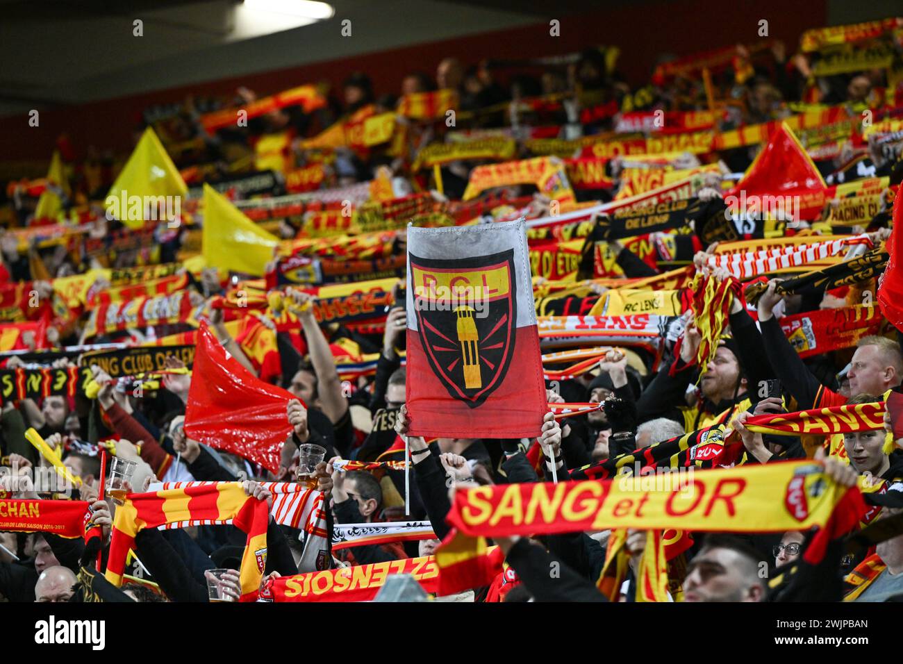 Lens, France. 15th Feb, 2024. fans and supporters of Lens with their ...