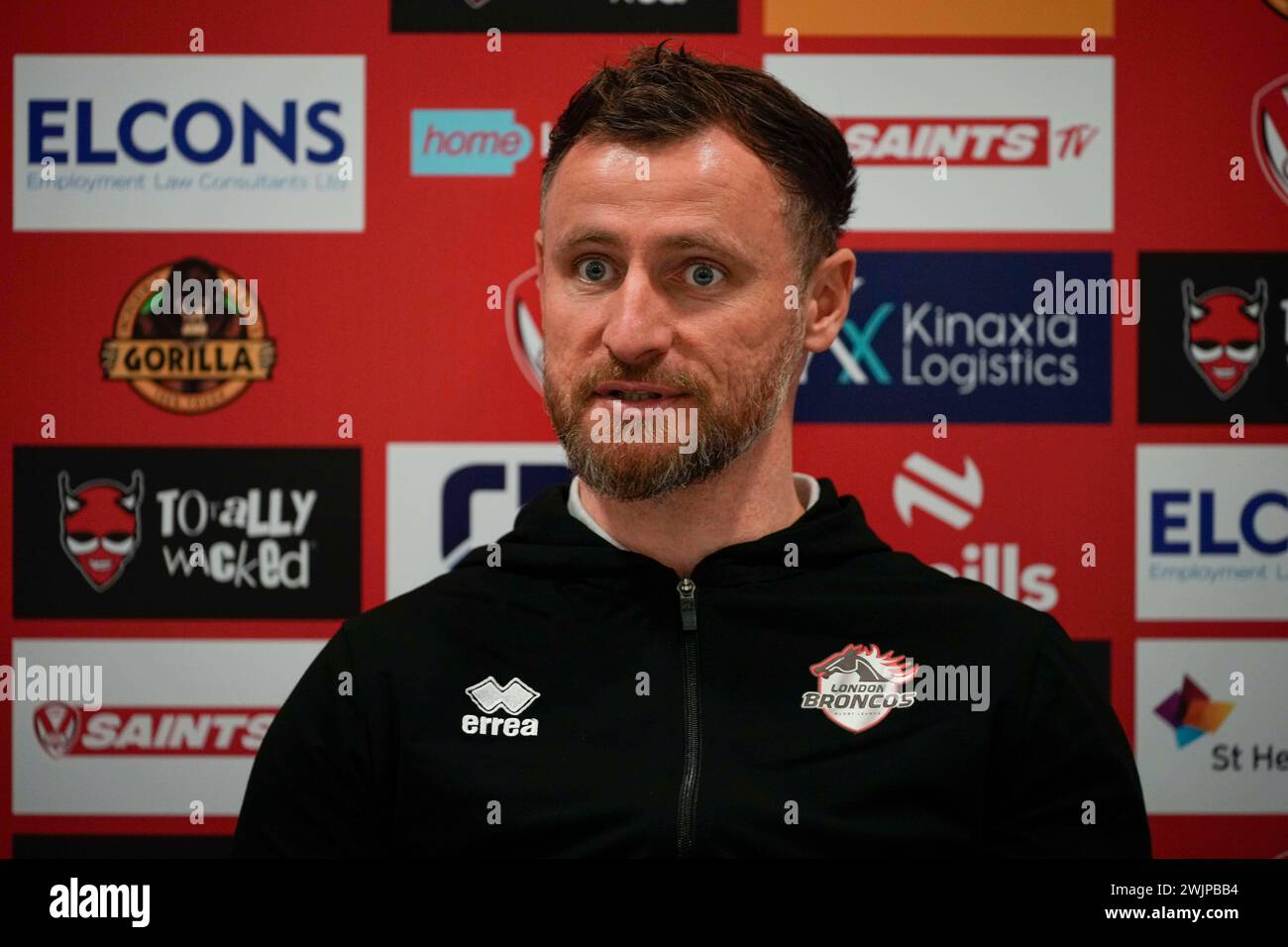 London Broncos Head Coach Mike Eccles speaks to the press after the ...
