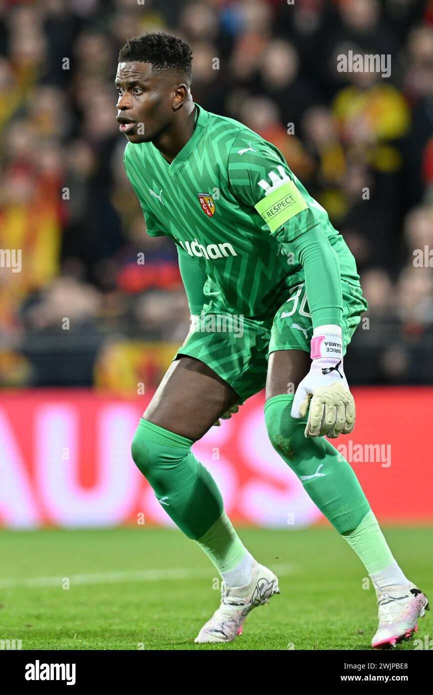 Lens, France. 15th Feb, 2024. goalkeeper Brice Samba (30) of RC Lens ...