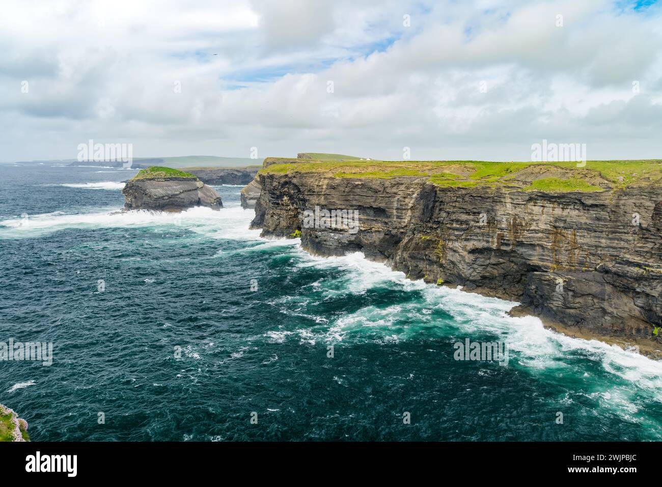 Aerial view of spectacular Kilkee Cliffs, situated at the Loop Head ...