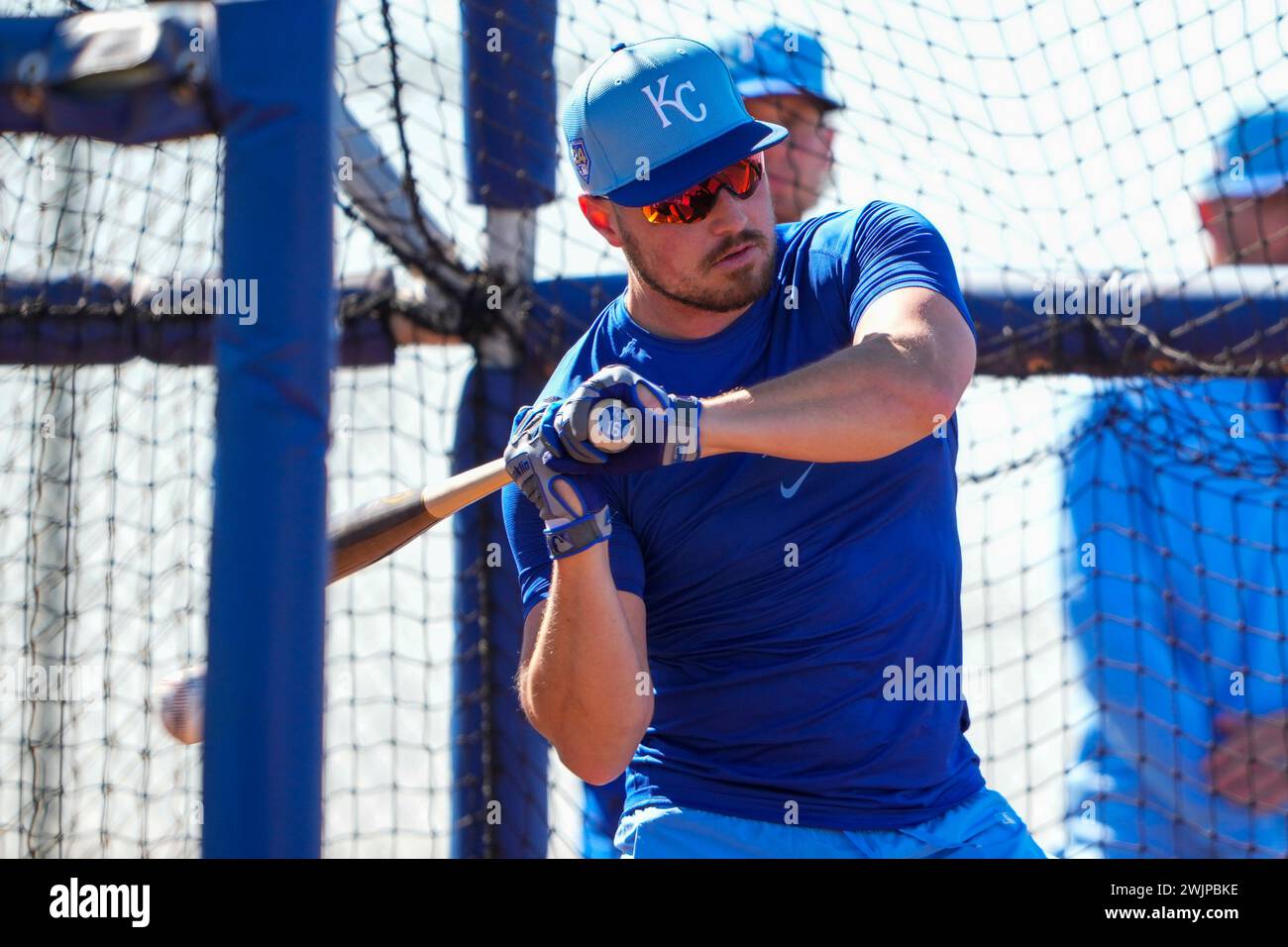 Kansas City Royals' Hunter Renfroe takes batting practice during spring ...