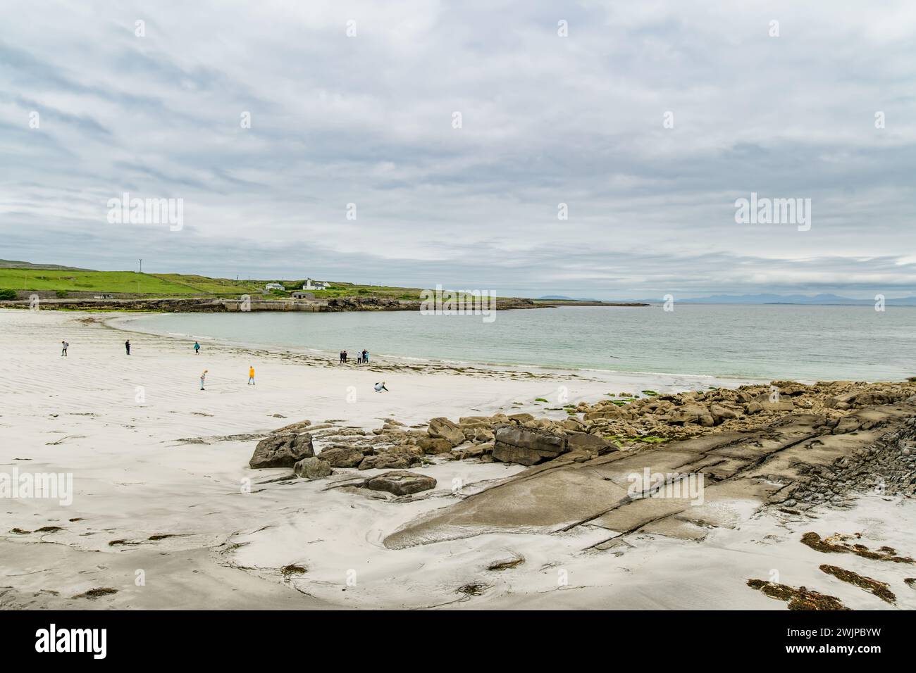 Aerial view of the wide sandy Kilmurvey Beach on Inishmore, the largest ...