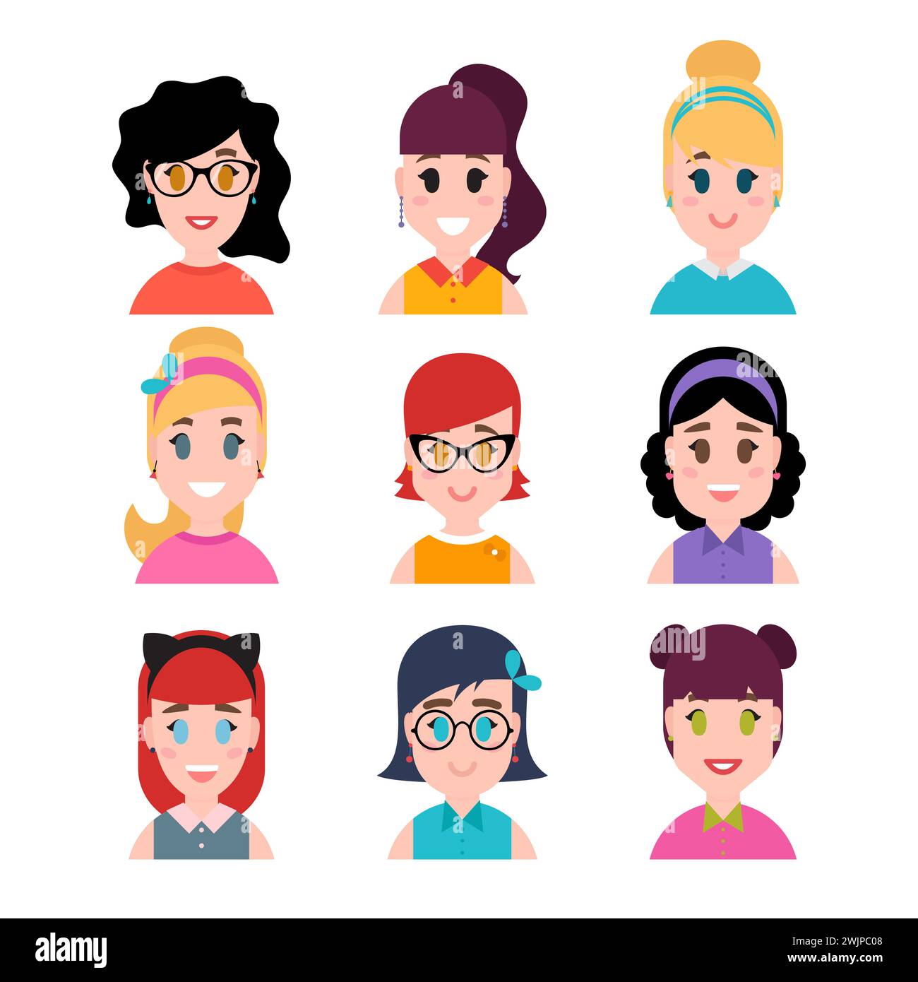 Stylized beautiful young girls and women. Cute female characters ...