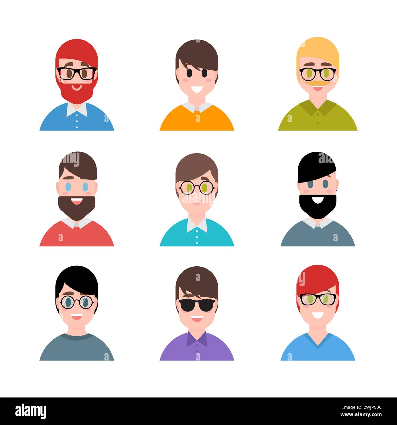 Stylized handsome young boys and men. Avatars in cartoon flat style ...