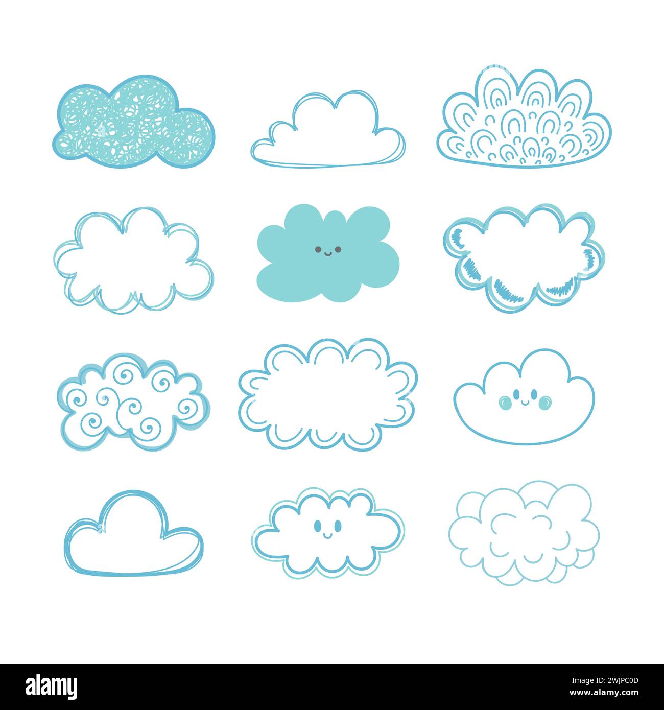 Doodle weather set cloud thunder hi-res stock photography and images ...