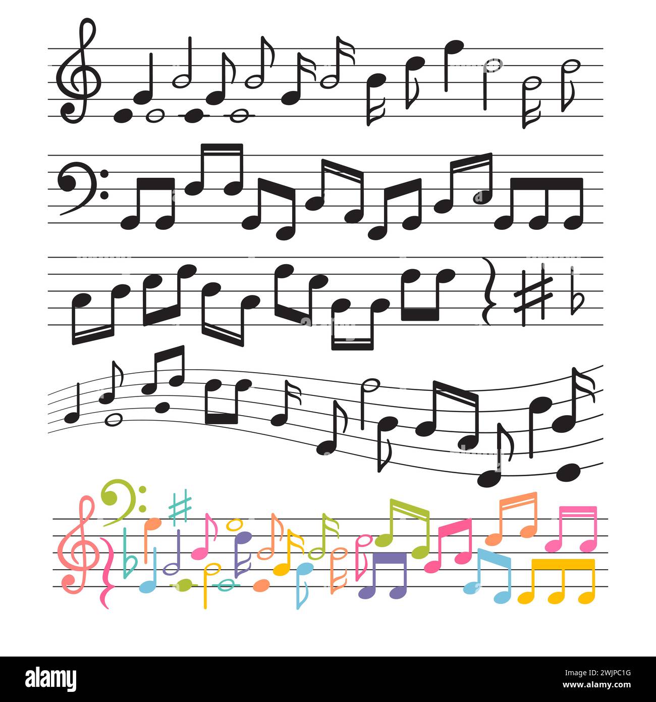 Set of hand drawn music notes. Music design elements. Key sign ...