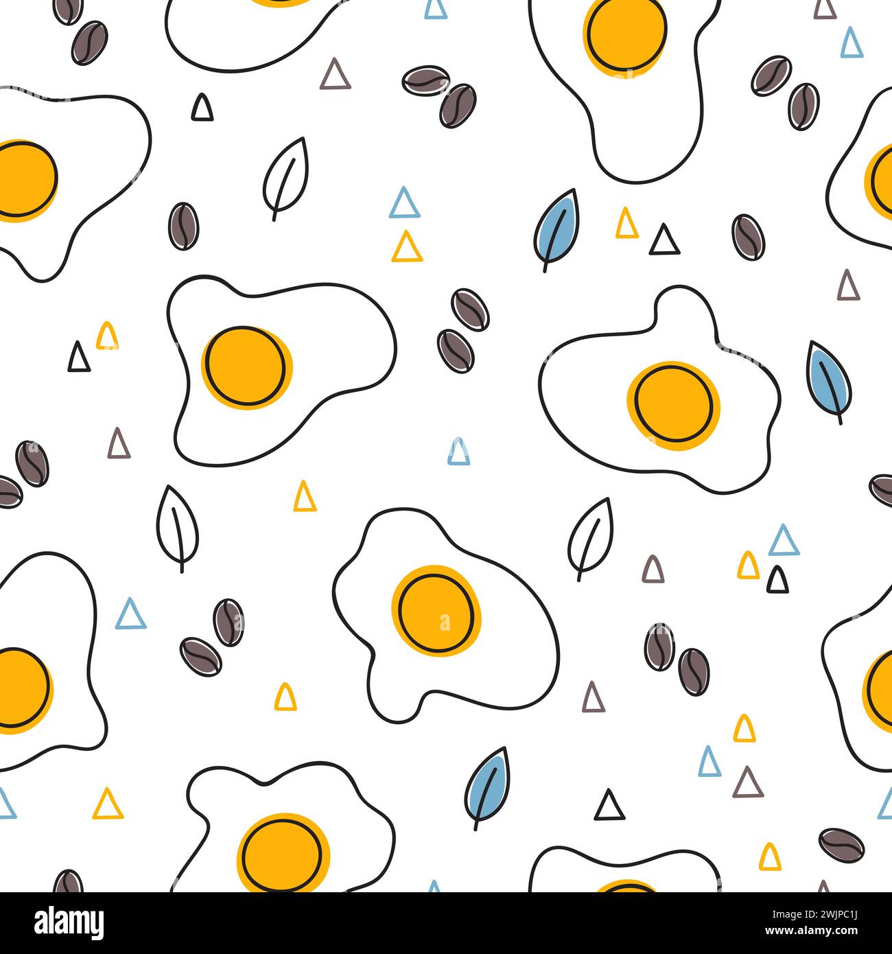 Hand drawn seamless pattern with fried eggs. Breakfast background. Scrambled eggs. Omelette ...