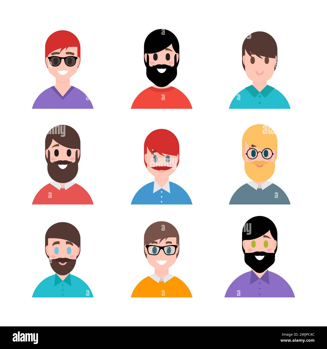 Stylized beautiful young boys and men. Avatars in cartoon flat style ...
