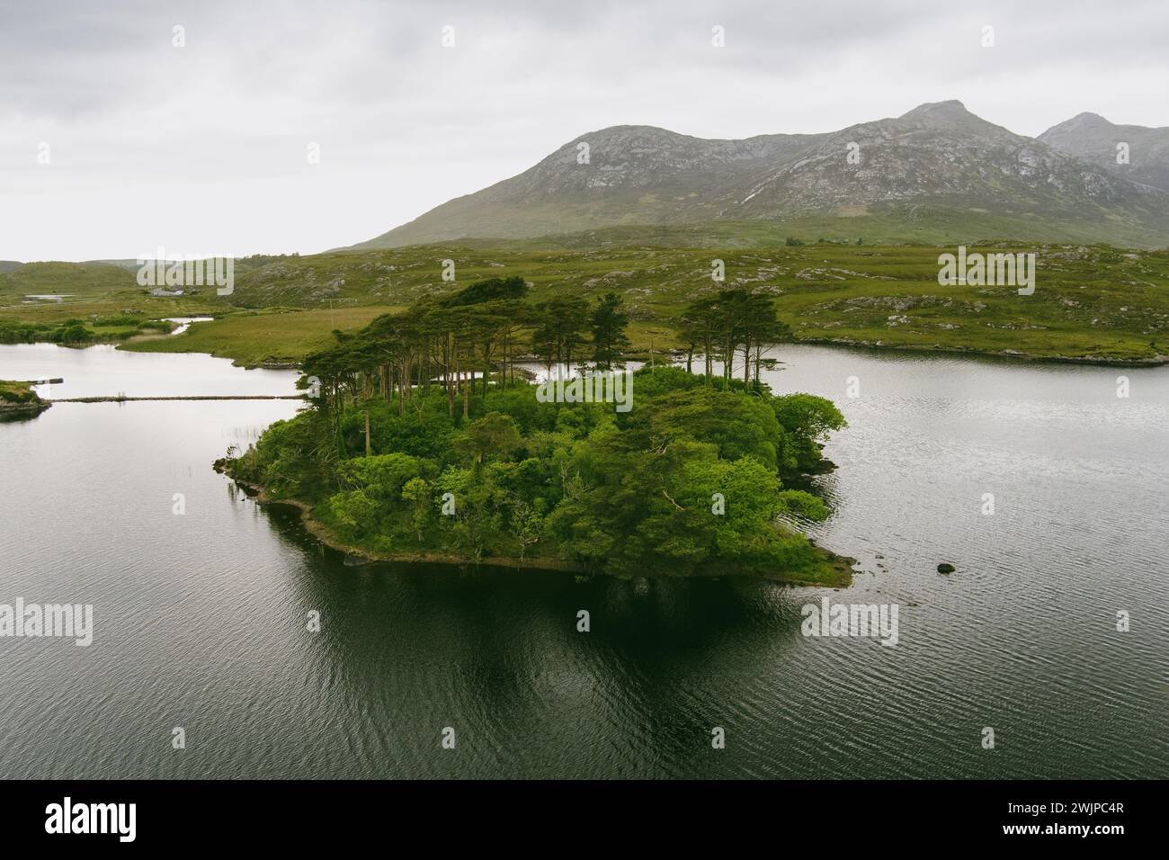 Aerial view of Twelve Pines Island, standing on a gorgeous background ...