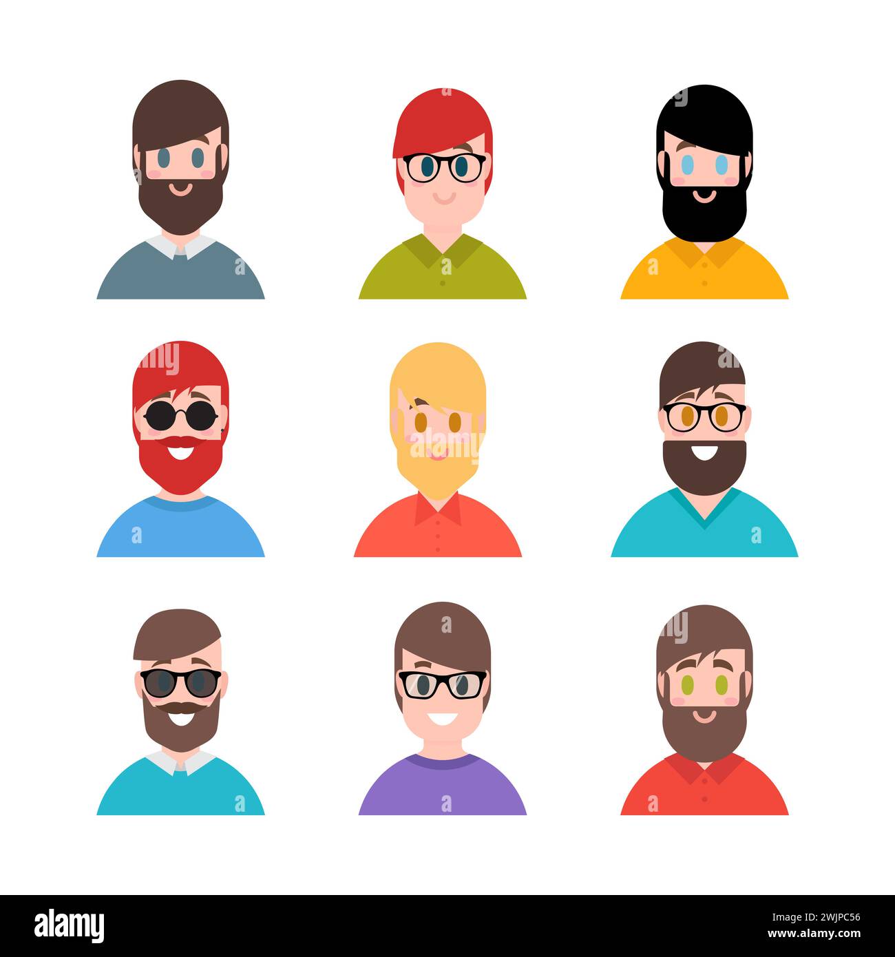 Stylized young boys and men. Avatars in cartoon flat style. Male ...