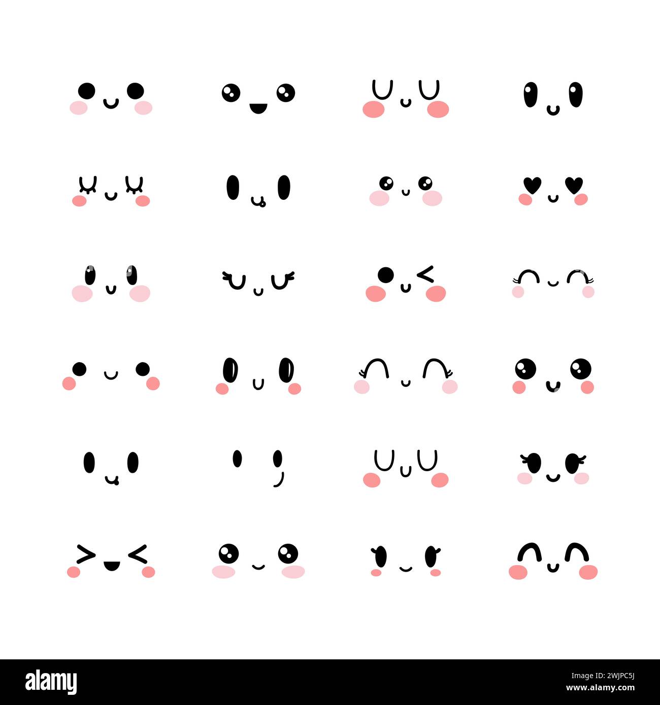 Emotional cute faces in kawaii style. Happy feelings. Emoji icons. Set ...