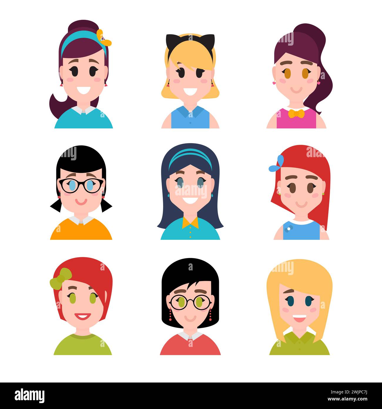 Stylized beautiful young girls and women. Female characters. Avatars in ...