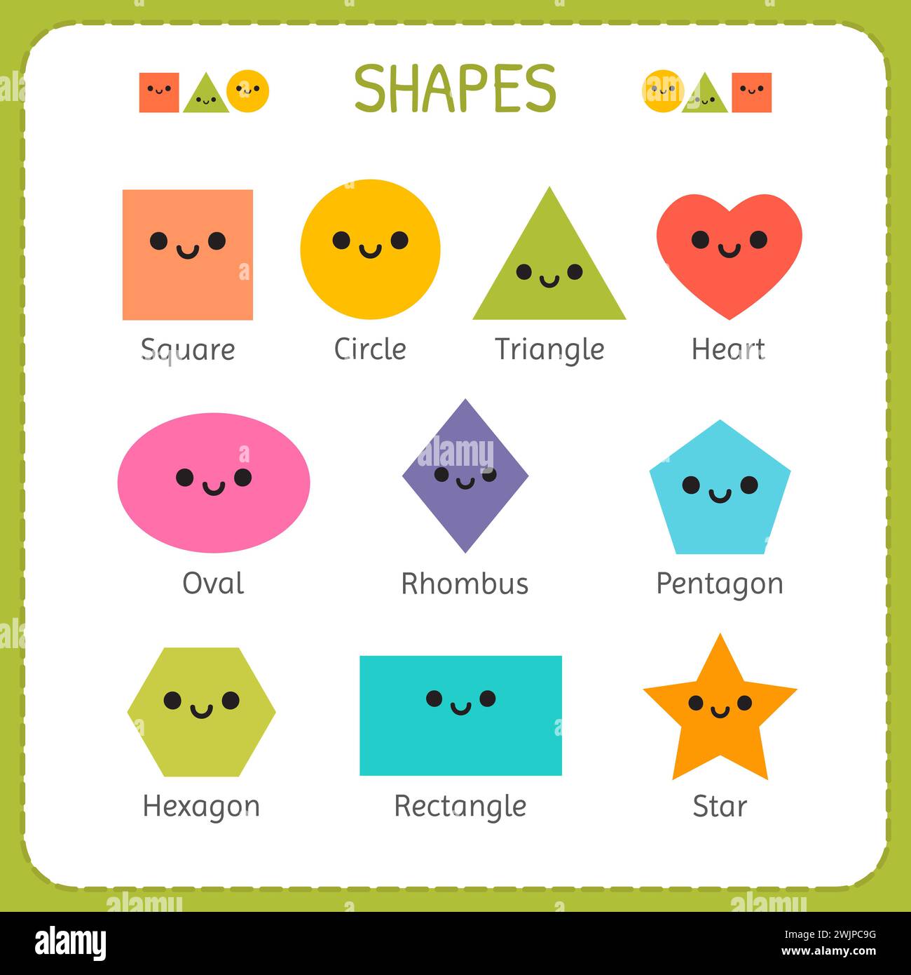 Set of smiling geometric figures. Comic cartoon characters for children ...