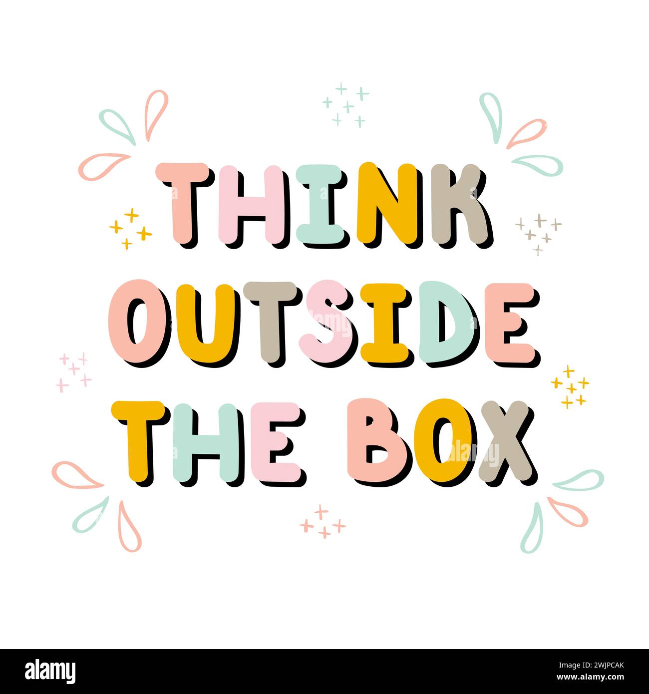 Think outside the box. Handwritten lettering. Hand drawn motivational ...