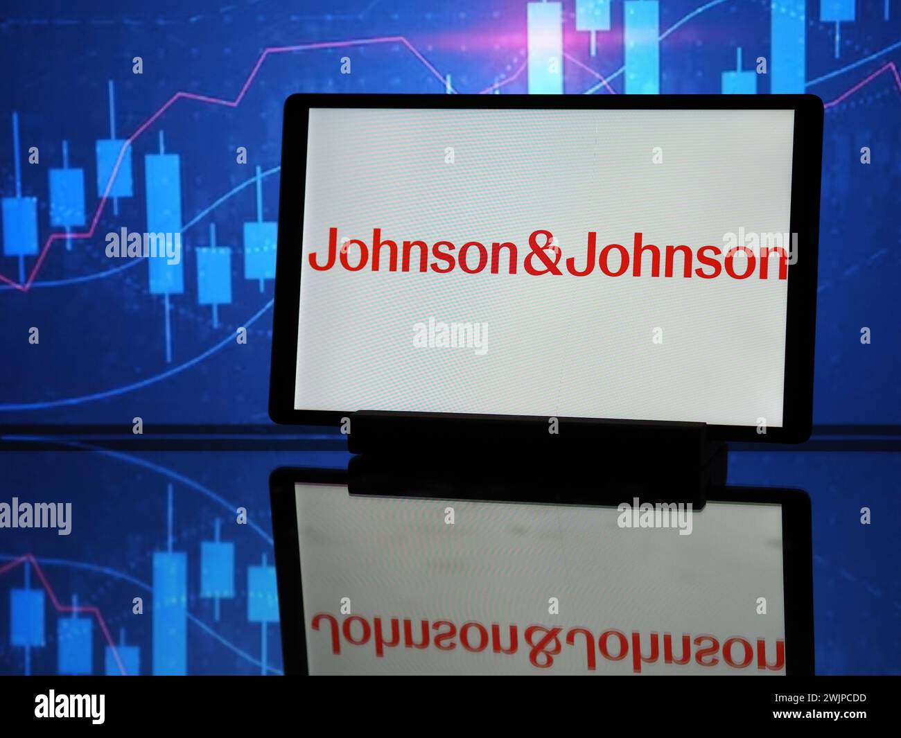 In this photo illustration, a Johnson & Johnson logo seen displayed on ...