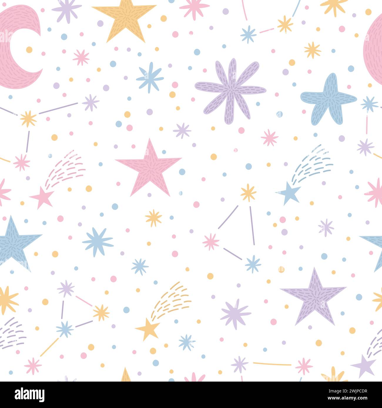 Childish seamless pattern with cute moon and stars. Nursery baby ...