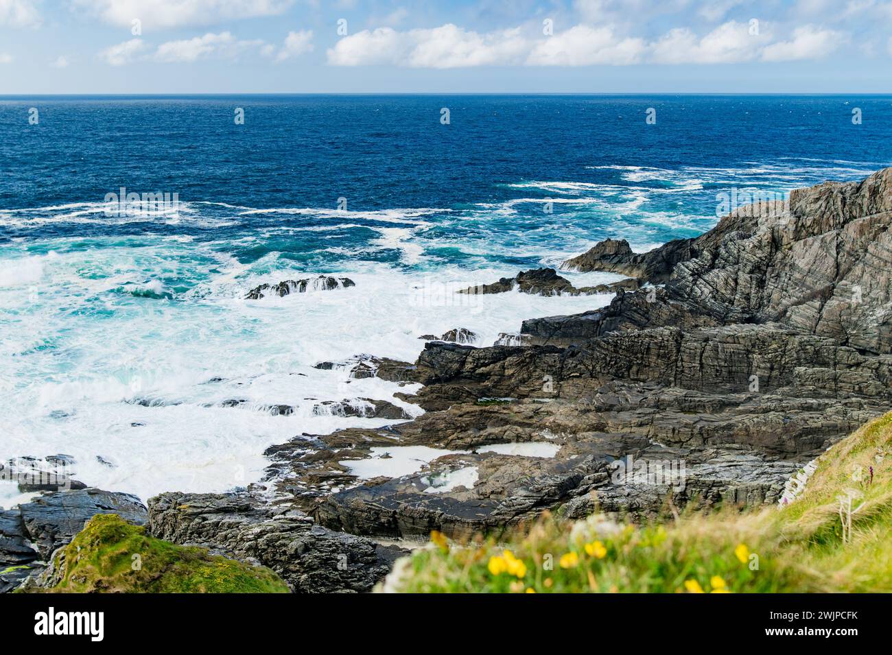 Rough and rocky shore at Malin Head, Ireland's northernmost point, Wild ...