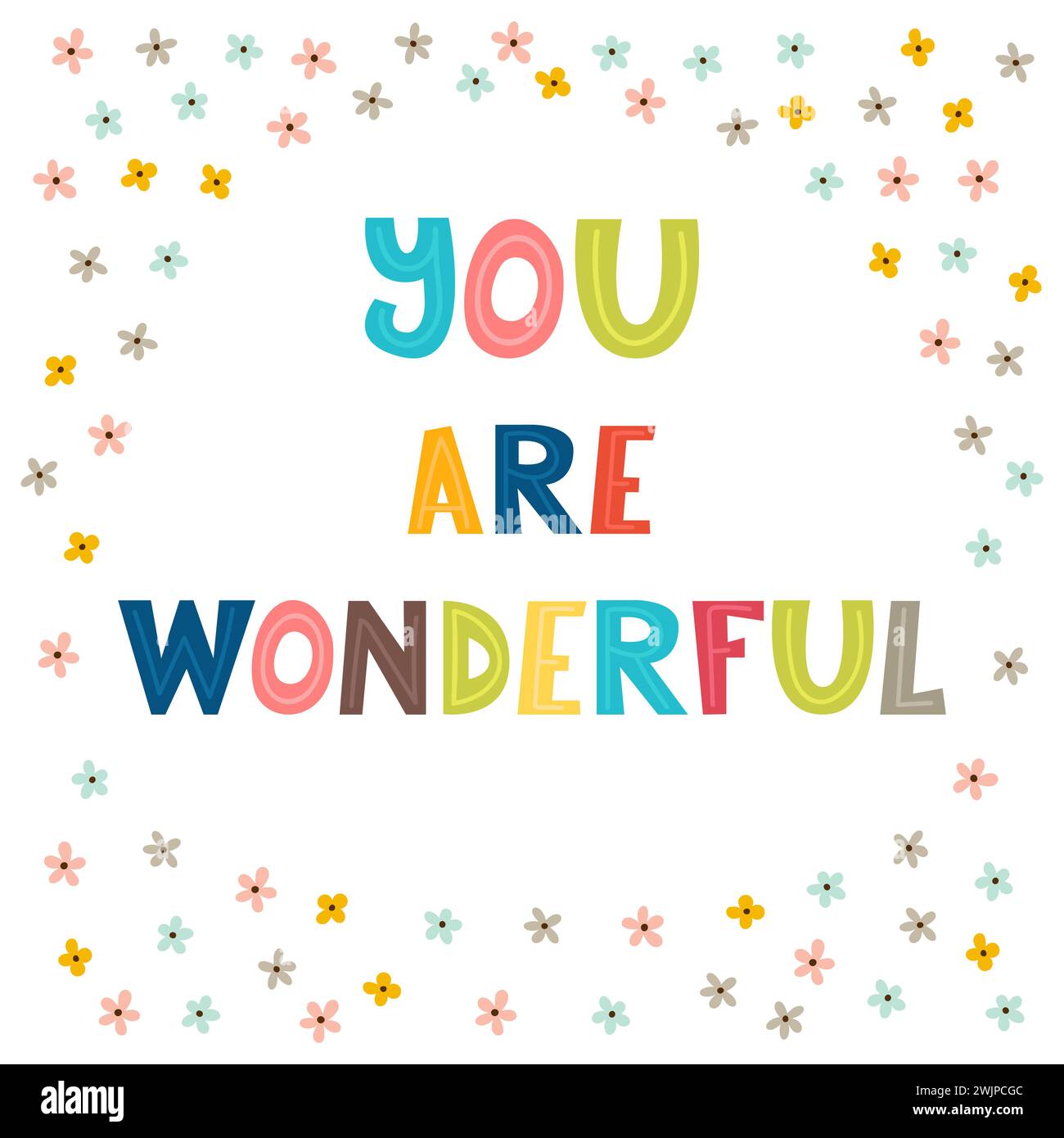 You are wonderful. Handwritten lettering. Hand drawn motivational ...