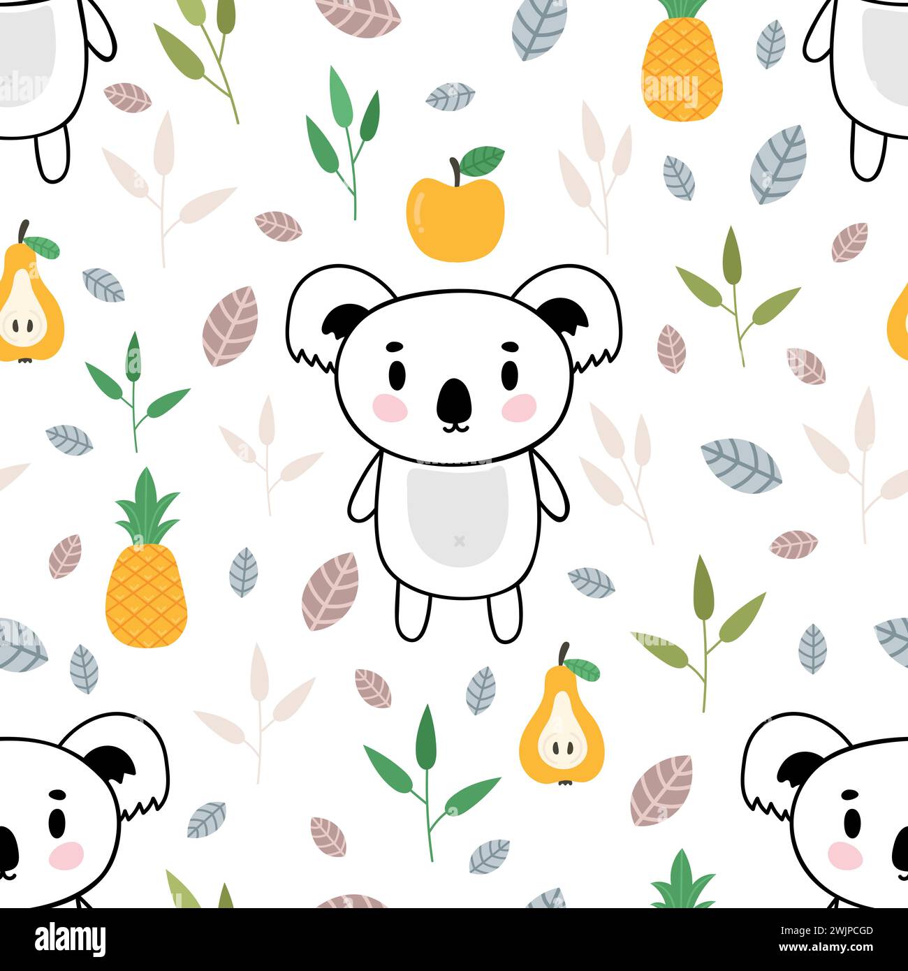 Cute seamless pattern with little koala bear. Childish background with funny characters. Vector ...