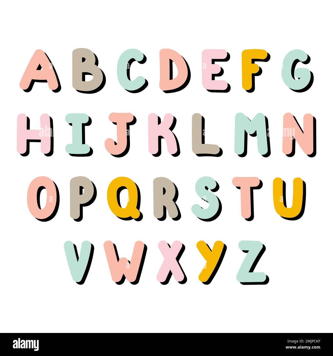 Hand drawn English alphabet. Cute letters for your design. Colorful ...
