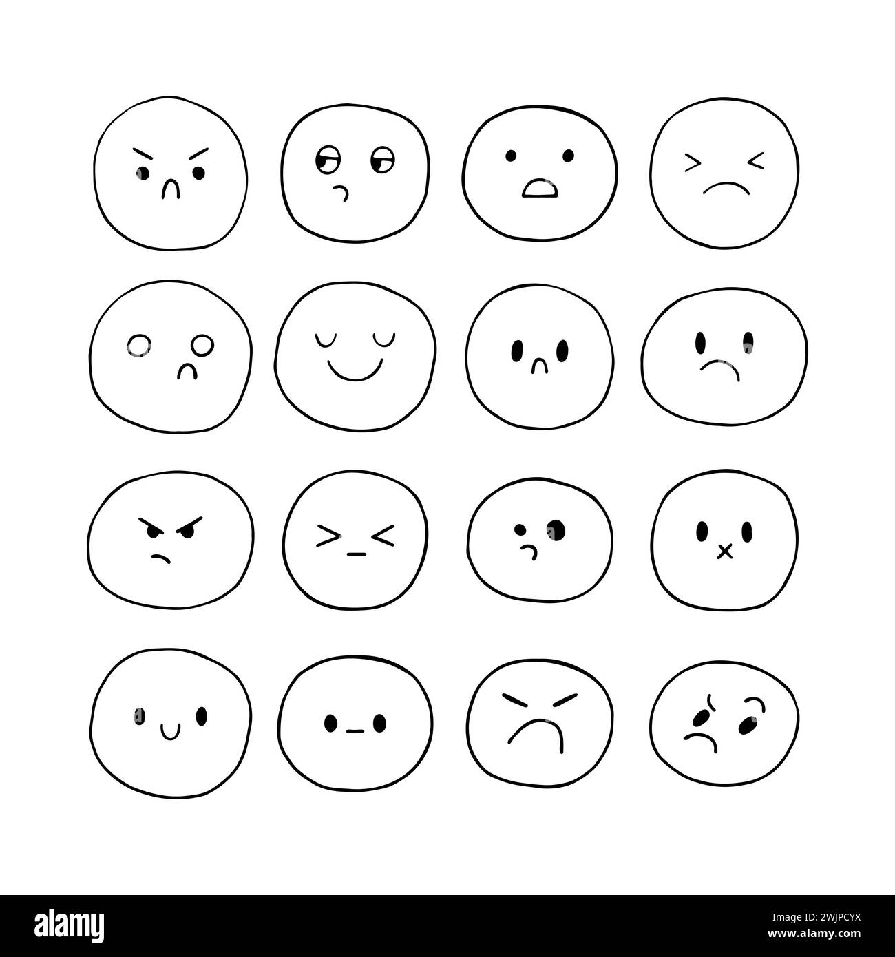 Happy Hand Drawn Funny Smiley Faces Sketched Facial Expressions Set Collection Of Cartoon