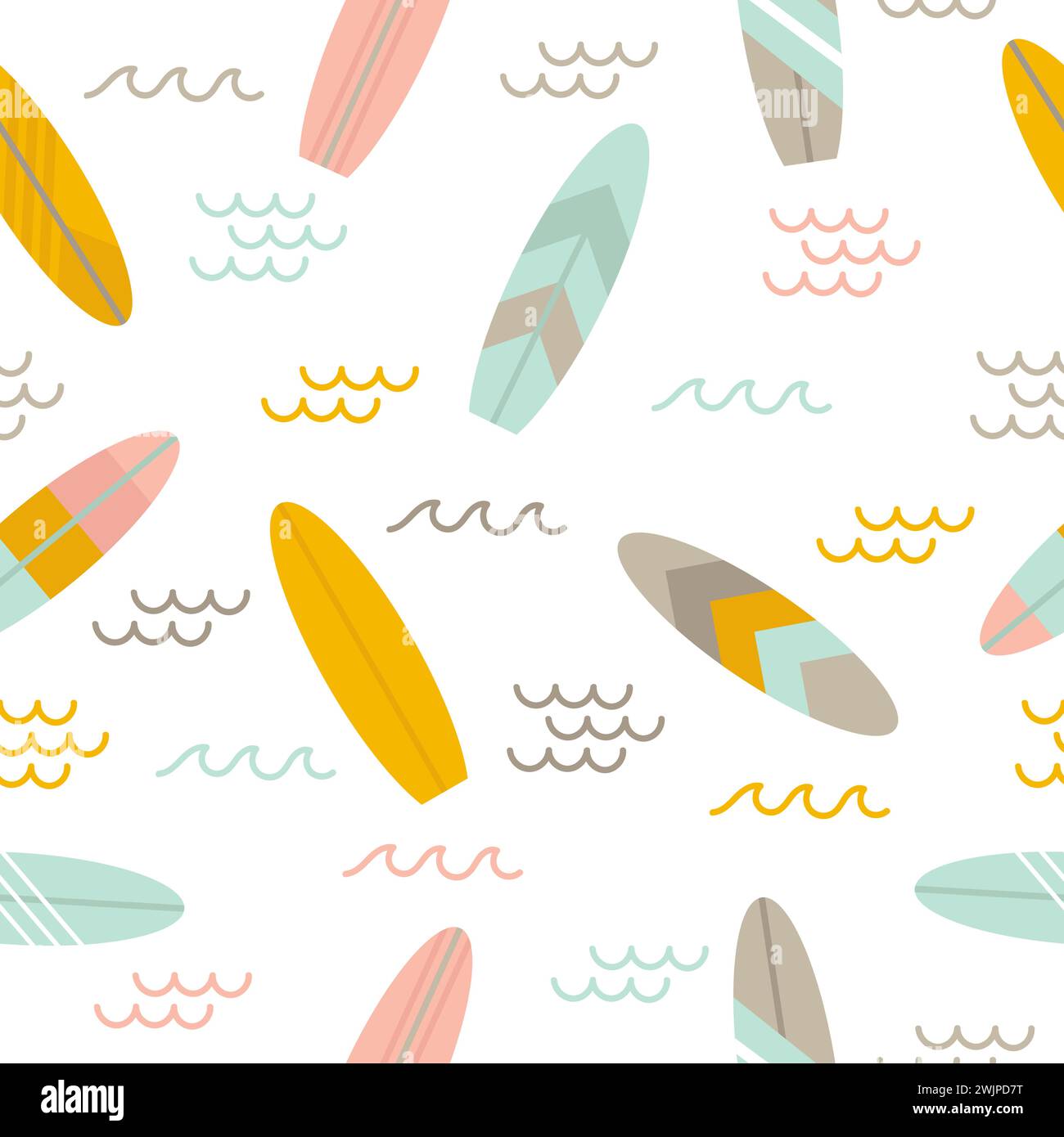 Summer seamless pattern with surfboards. Cute sea background. Flat ...