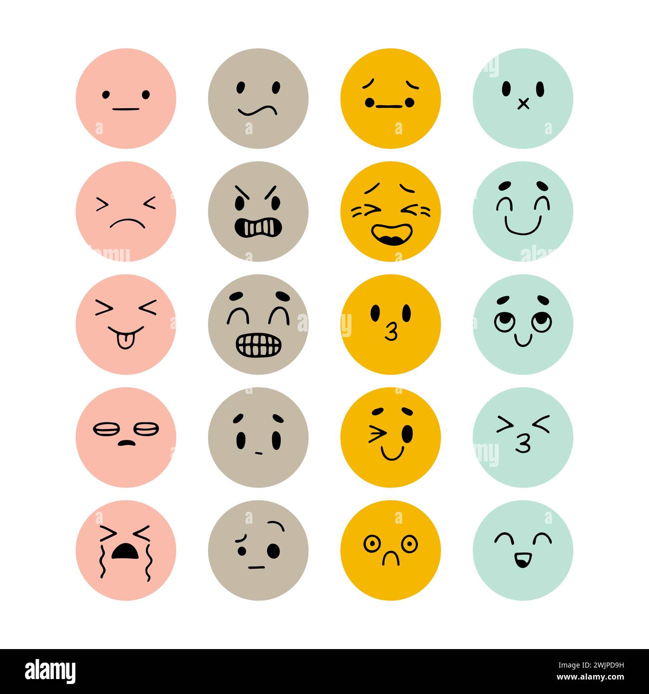 Set of hand drawn funny smiley faces. Sketched facial expressions set ...