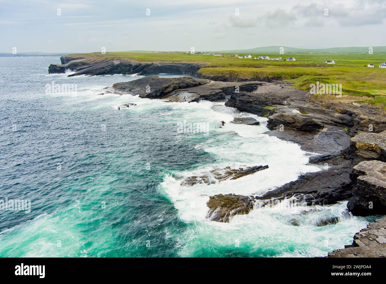 Aerial view of spectacular Kilkee Cliffs, situated at the Loop Head ...