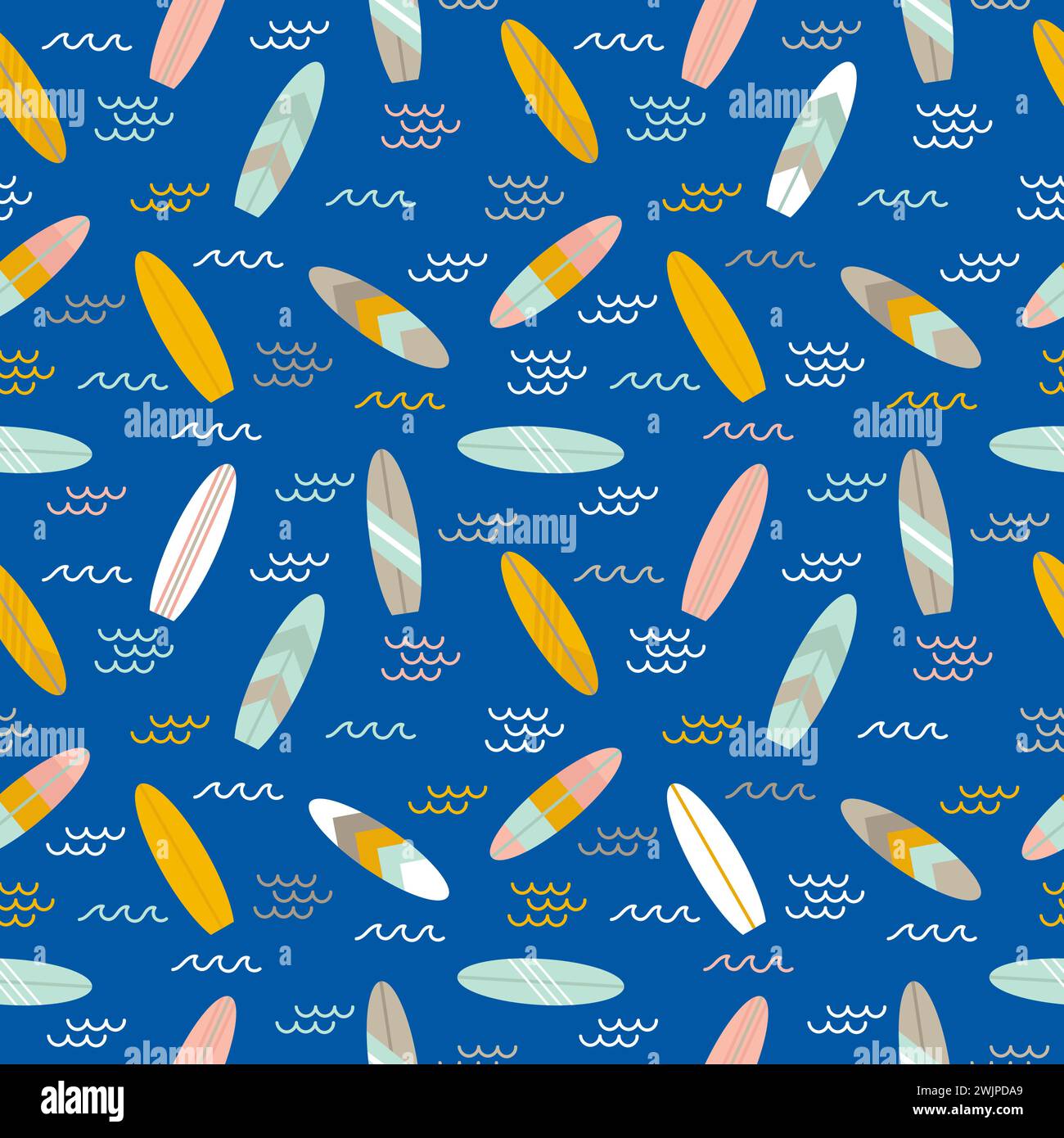 Summer seamless pattern with surfboards. Cute sea, ocean background ...