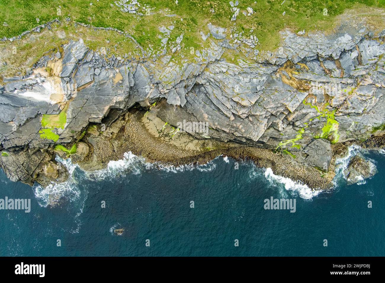 Spectacular misty aerial landscape in the Burren region of County Clare ...