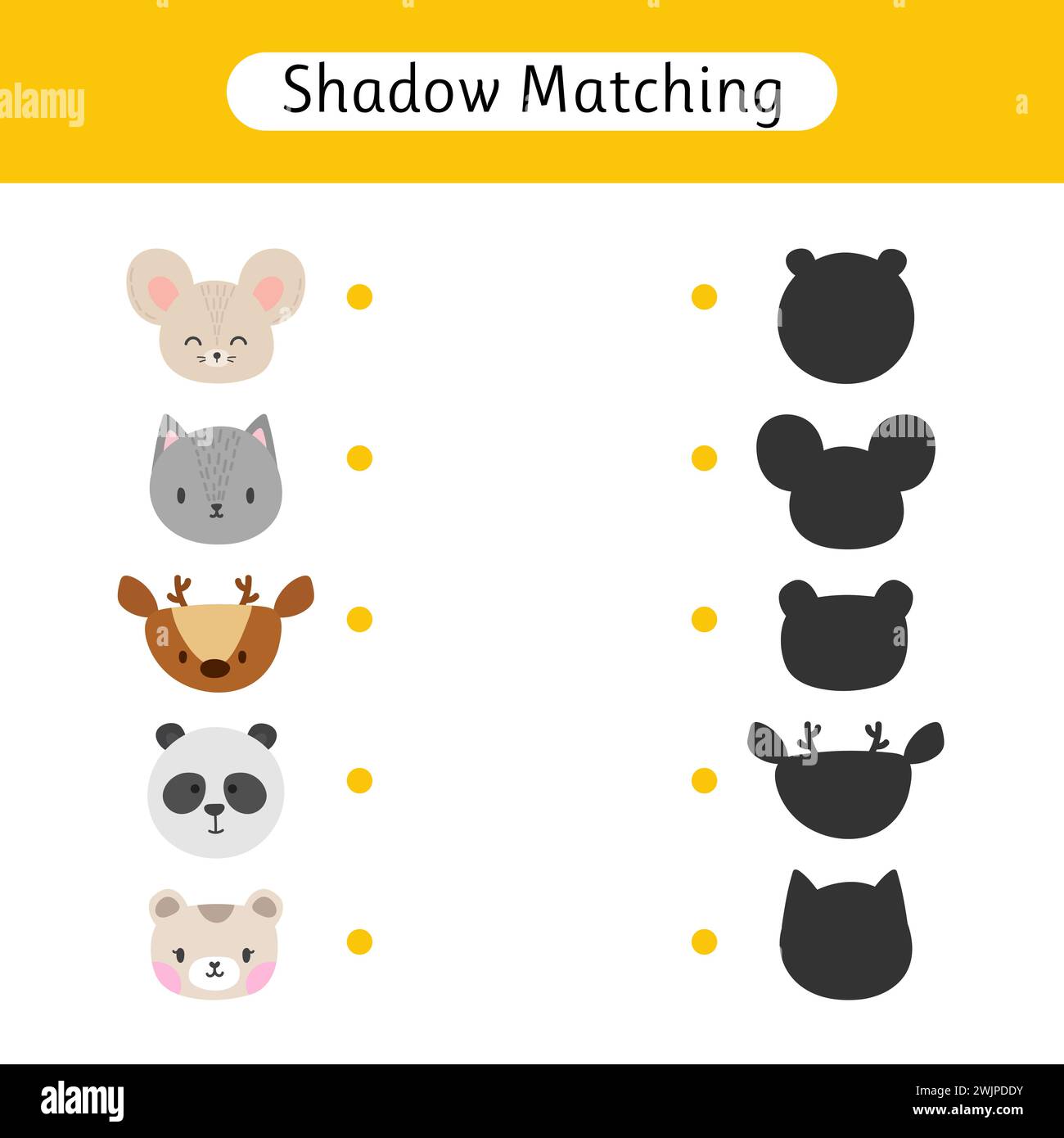 Shadow matching game for kids. Worksheets with animals. Find the ...