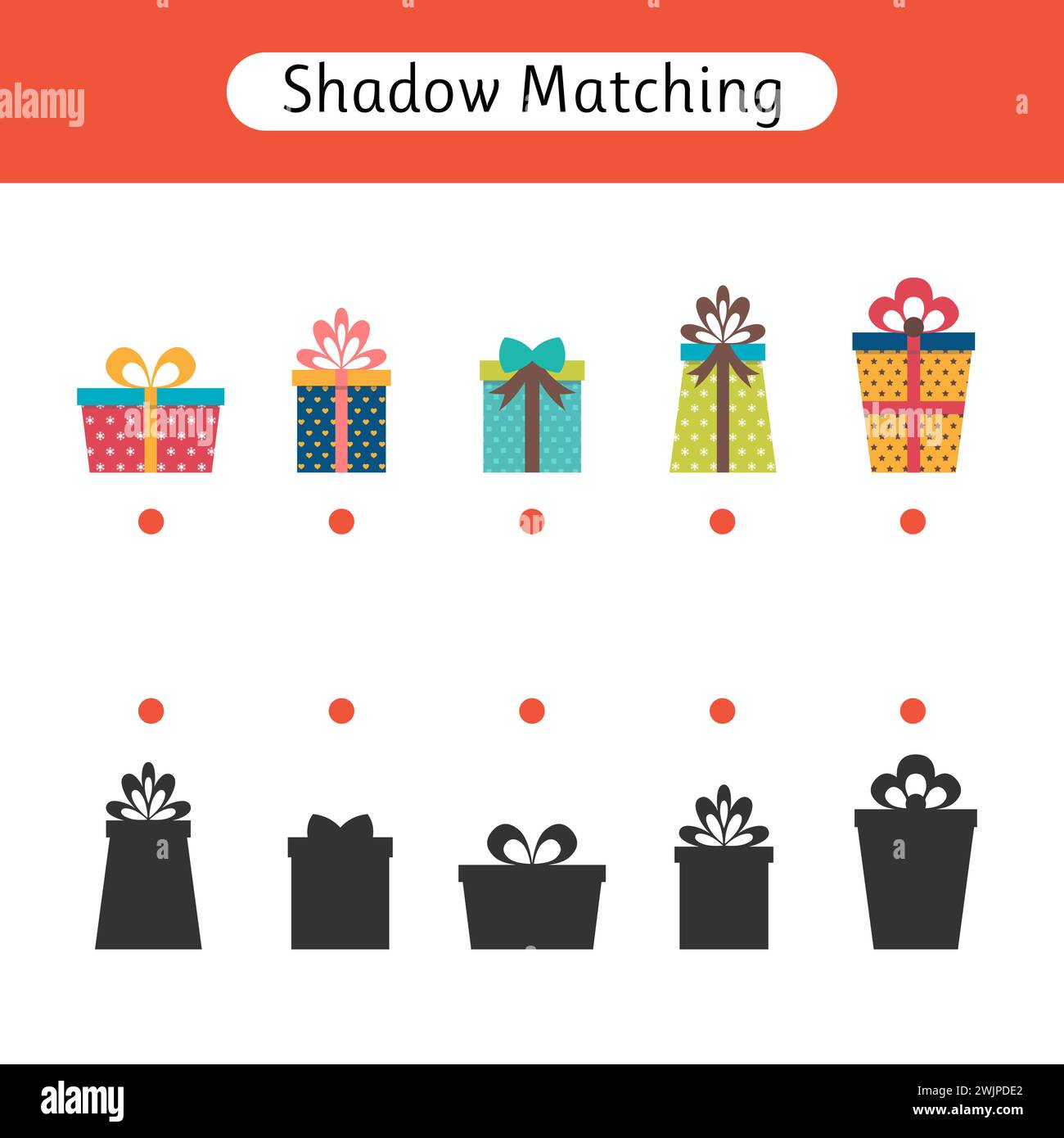 Shadow matching game for kids. Worksheet with gifts. Christmas. Find ...